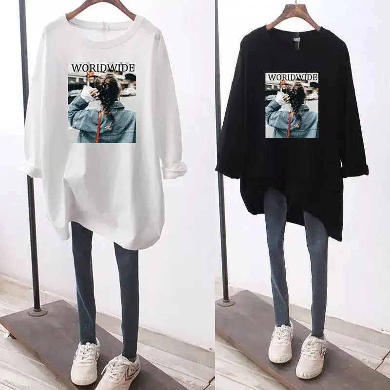 100-Pure-Cotton-Women-Long-Long-T-shirts-Women-Tops-Long-Sleeve-Casual ...