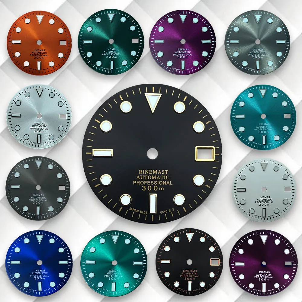 28.5mm S Logo SUB Sunburst Dial Green Luminous Fit NH35 Japanese ...