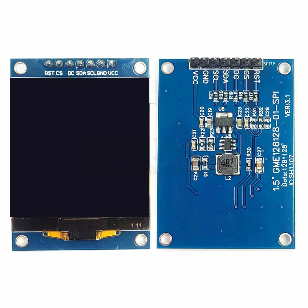 1.5 Inch OLED Screen Module SPI 7Pin 128*128 COG SH1107 Drive White LCD ...