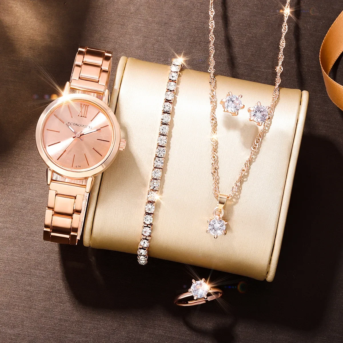 Conjunto-de-6-piezas-de-lujo-para-mujer-joyer-a-de-diamantes-de-imitaci ...
