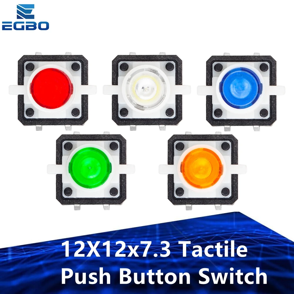 1PCS 12X12 Tactile Push Button Switch Momentary Tact LED Red Green Blue ...