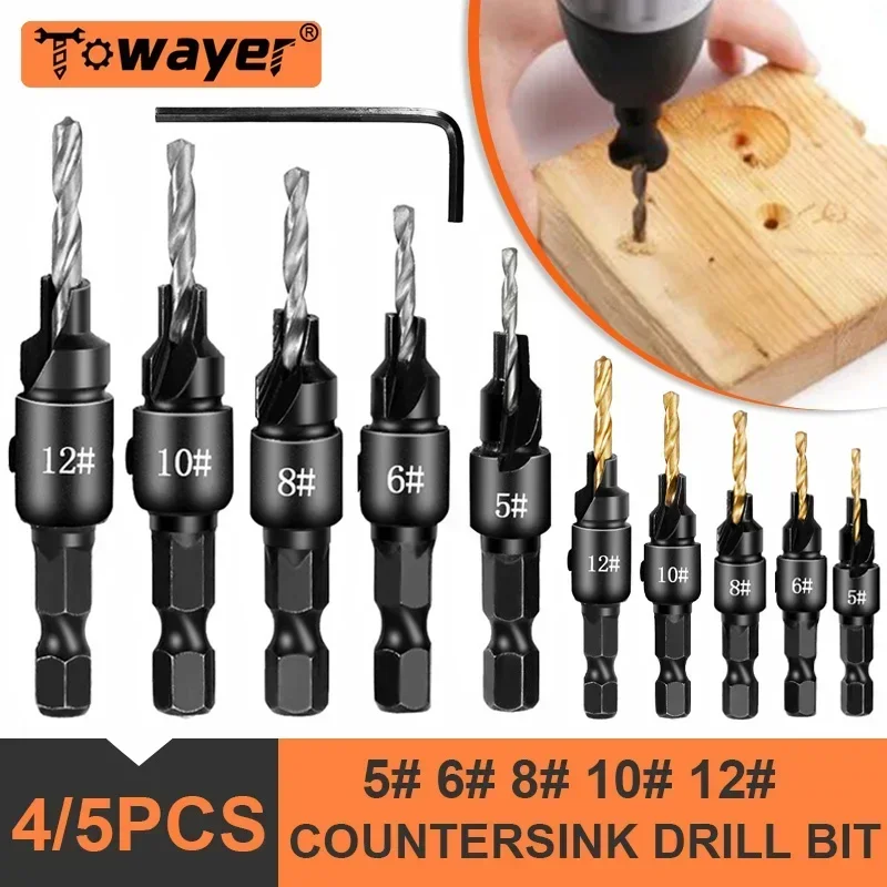 4-5PCS-Conical-Drill-Bit-Countersink-Drill-Woodworking-Drilling-Pilot ...