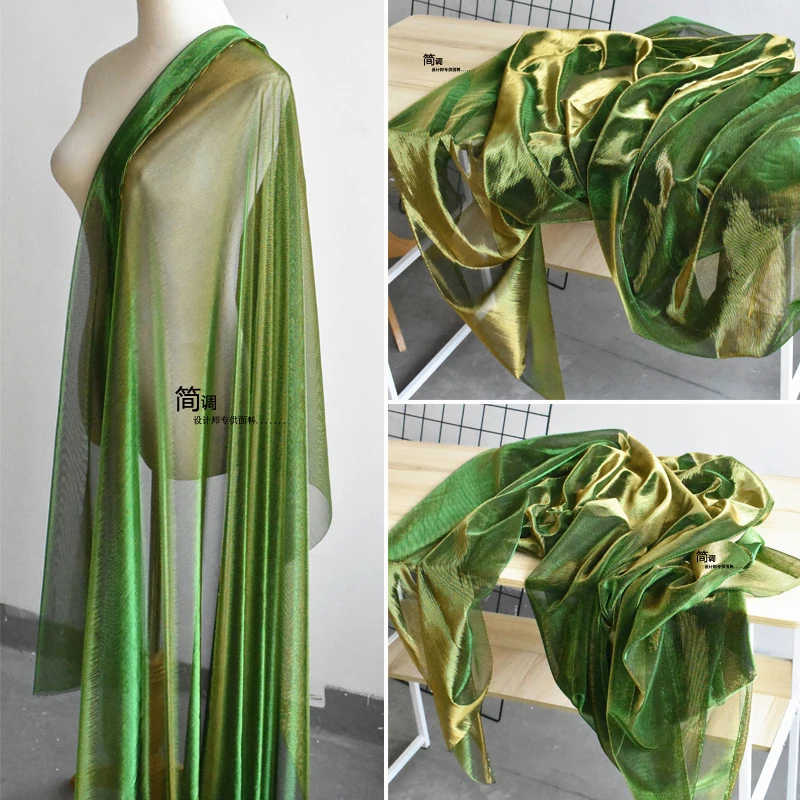 Green Colorful Mesh Fabric Gradient Gold Illusion Designer Soft Fabrics ...