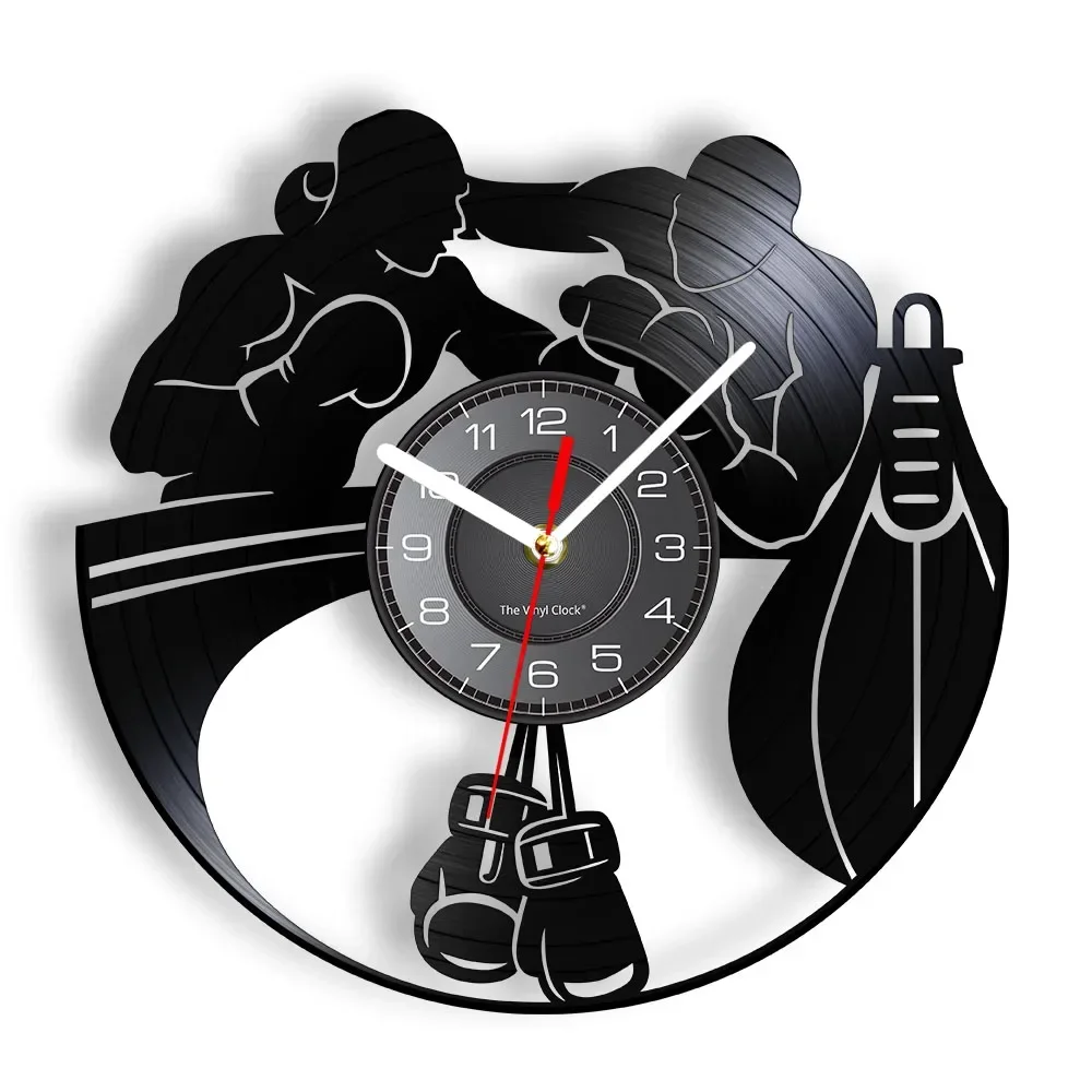 Boxing Home Decor Wall Clock Boxing Gloves Punching Bag Infighters ...
