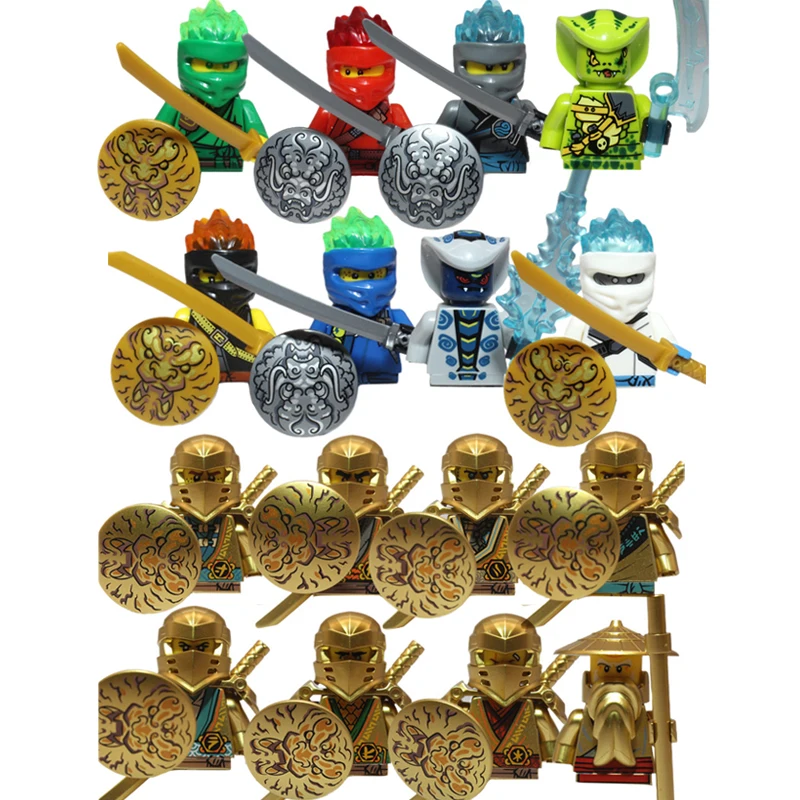 Figuras de ninja doradas para niños, bloques de construcción, muñecos ...