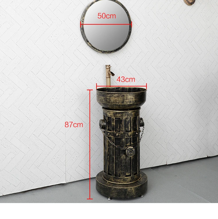 Retro Industrial Style Iron Wash Basin Integrated Column Basin Of Wash ...