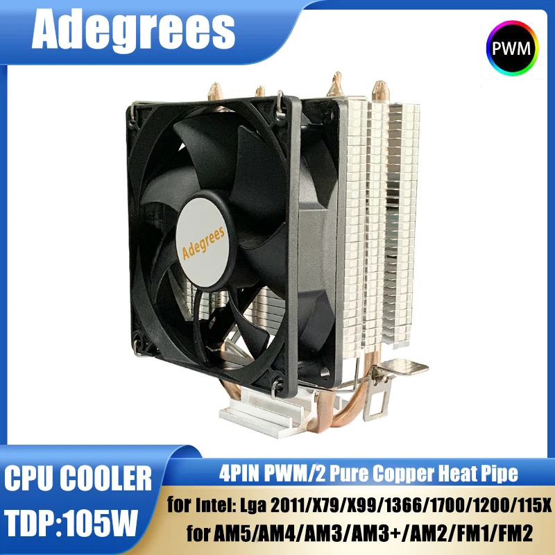 2 Heat Pipes CPU Air-cooled Cooler PC Processor Efficient Ventilador ...