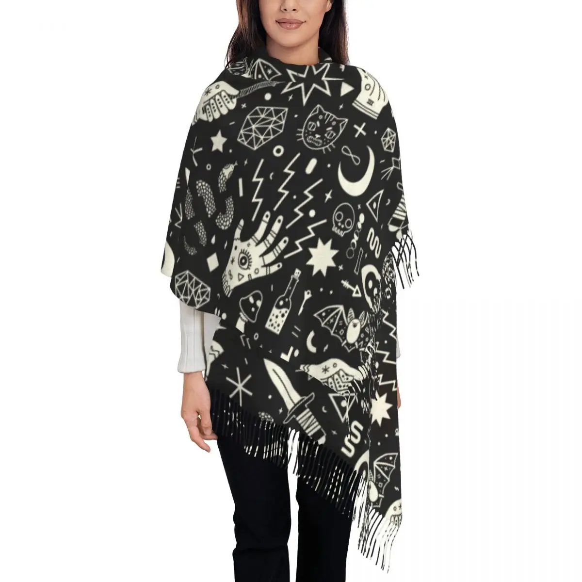Halloween-Witchcraft-Witch-Scarf-Wrap-Women-Long-Winter-Warm-Tassel ...