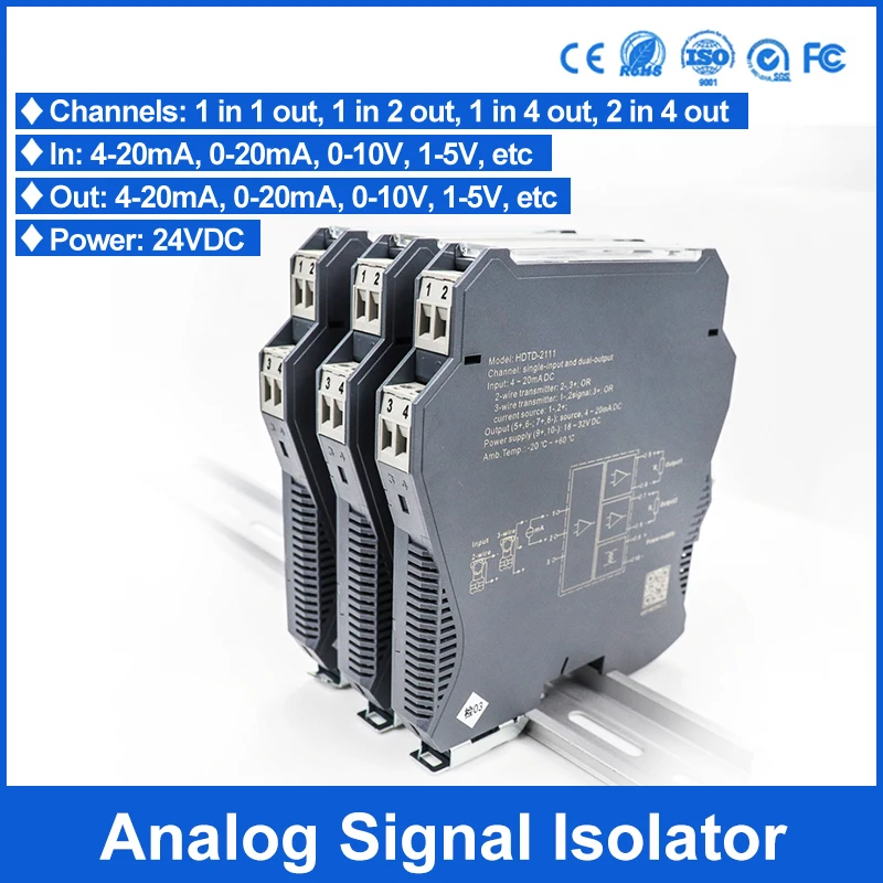 Din Rail Dc To Dc Converter 4 Outputs 1 Input 4-20mA Analog Signal Isolator