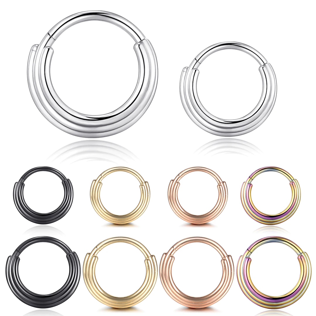 1PC Stainless Steel Segment Rings 3 Layer Nose Septum Ring Hoop 16G Ear ...