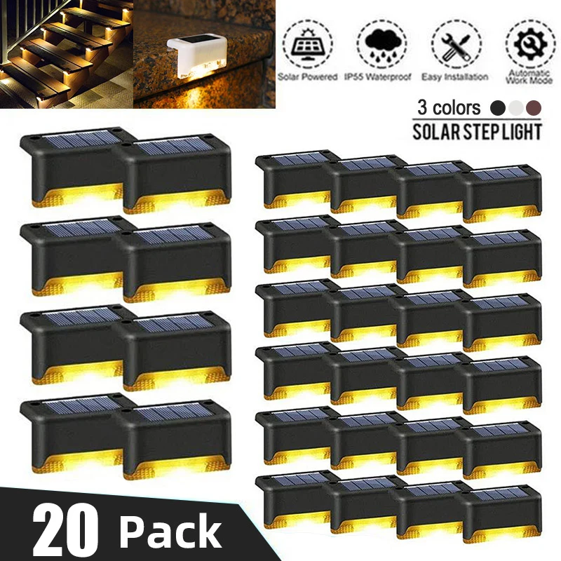 Solar Deck Lights 20 Pack Outdoor Step Lights Waterproof Led Solar ...
