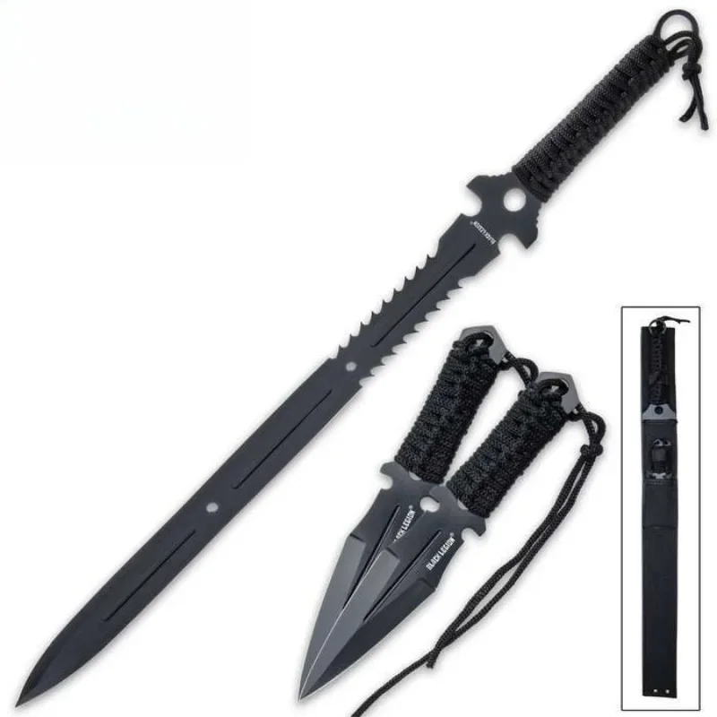 28″ Full Tang Ninja Sword – Tactical Machete with 2 Throwing Knives ...