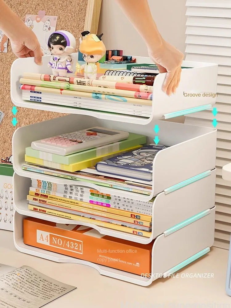 Office-Desktop-Storage-Rack-File-Box-Stackable-A4-Paper-Books-Sorting ...