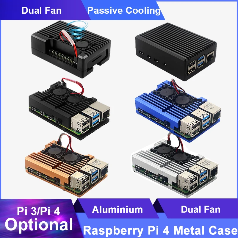 Raspberry Pi 4 Aluminium Alloy Metal Case Cooling Fan Enclosure ...