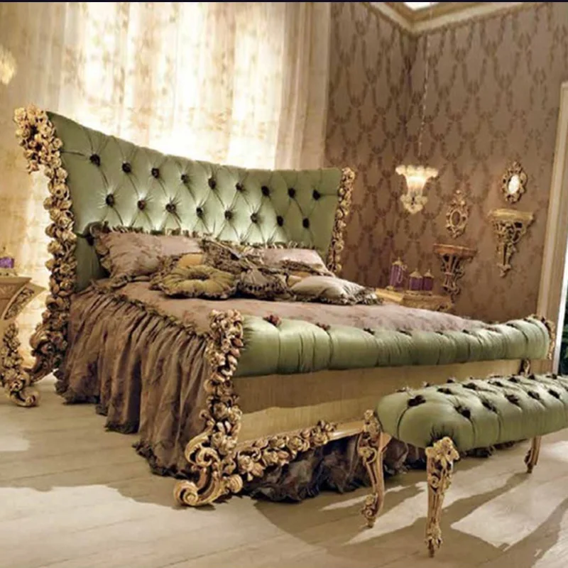 Custom European Full Solid Wood Carved Double Bed French Villa Princess ...