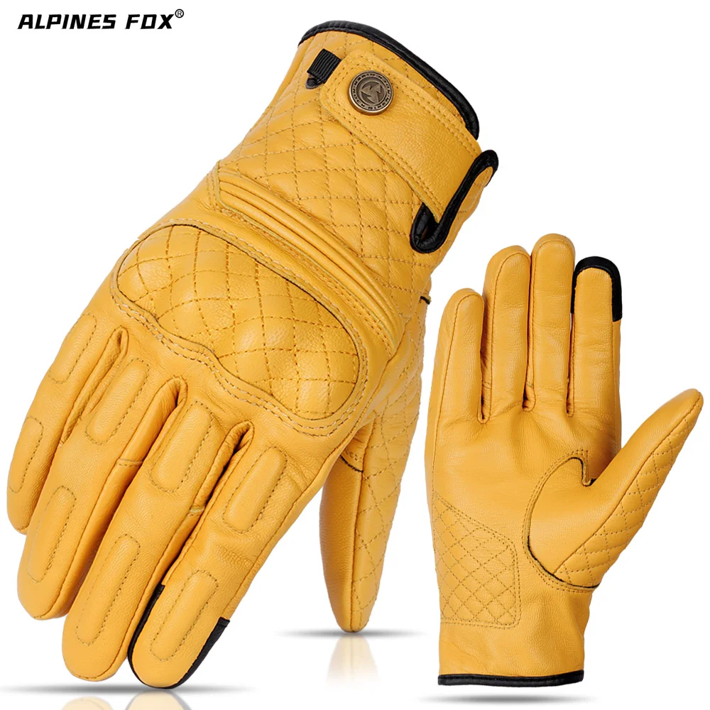 Retro-Goat-Leather-Motorcycle-Gloves-Yellow-Male-Full-Finger-Touch ...