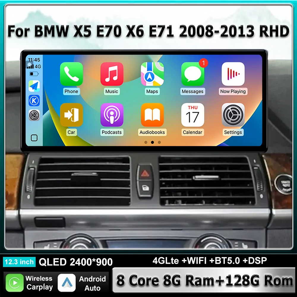 Android Auto Carplay Stereo Radio RHD For BMW X5 E70 X6 E71 2008-2013 ...