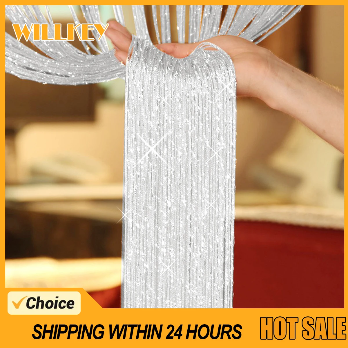 100x200CM Living Room String Curtain Shiny Tassel Silver Line Cortinas ...