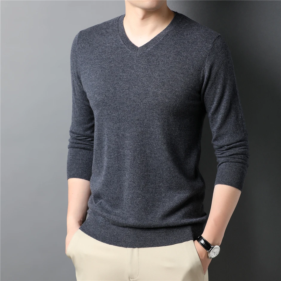 Pull en laine mérinos pour Homme,vêtement classique,couleur unie,col en ...