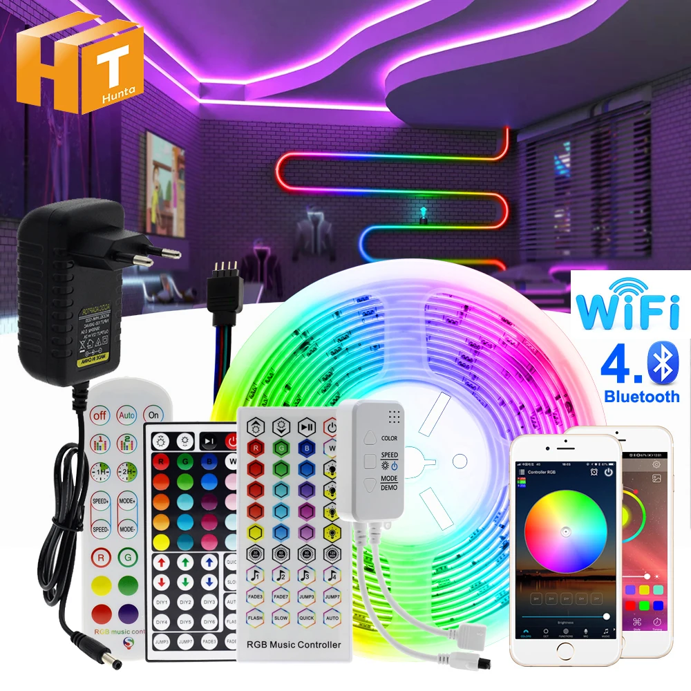 Fita de luz led rgb flexível com controlador de música, wi fi ...