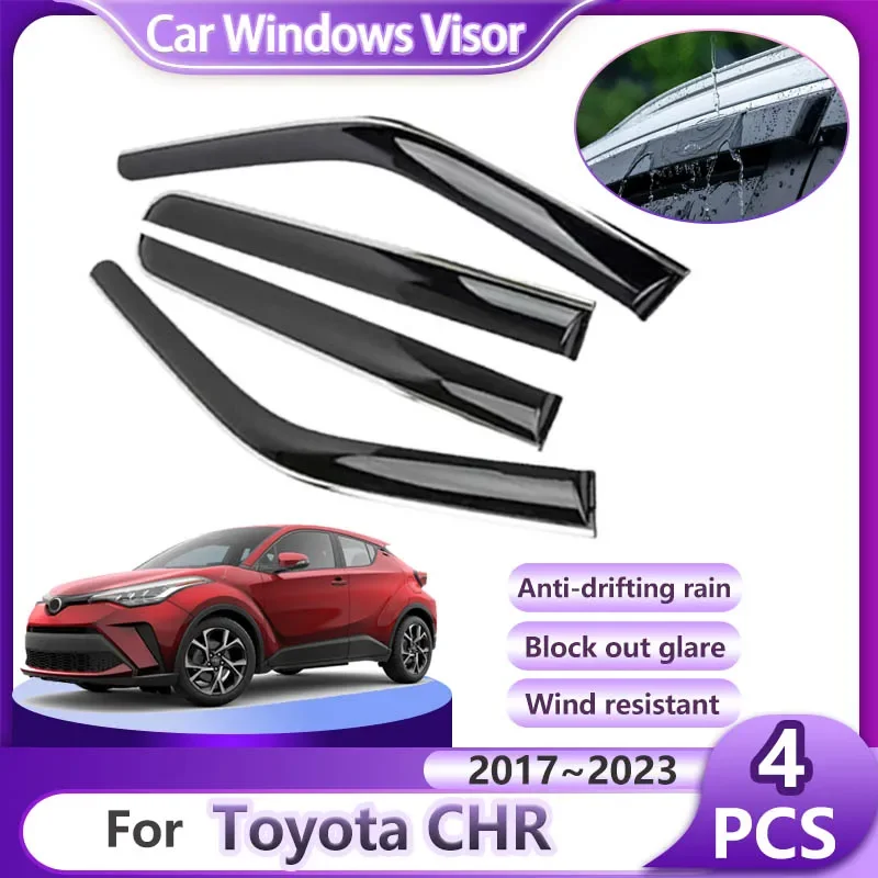 4PCS Black Car Window Visor For Toyota CHR C-HR IZOA 2017~2023 2020 ...
