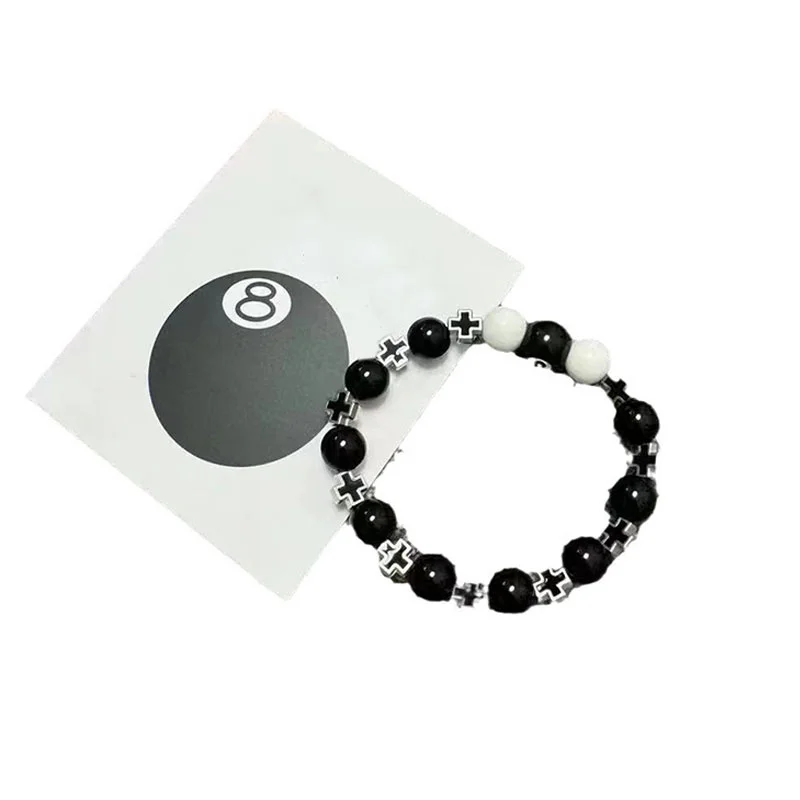 Pulsera-de-billar-negro-con-ocho-cruces-cuentas-empalmadas-en-blanco-y ...
