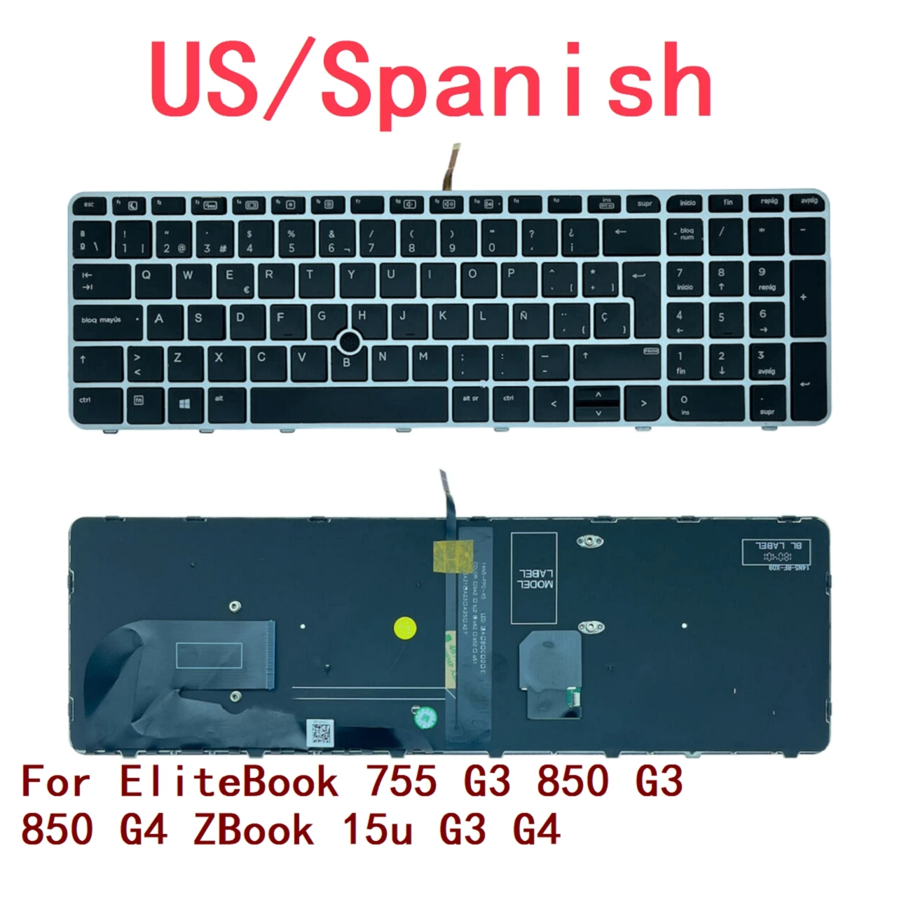 New-US-Spanish-Laptop-Backlit-Keyboard-For-HP-EliteBook-755-G3-850-G3 ...