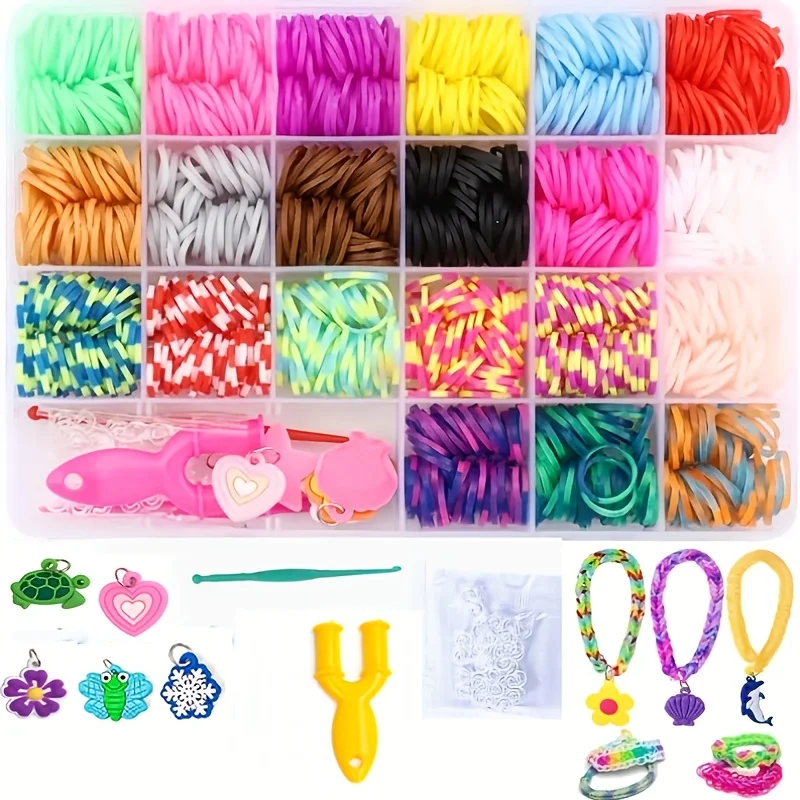 1300pcs 24Grid/Rubber Band Set Jewelry Making DIY Multi-Color Rubber ...