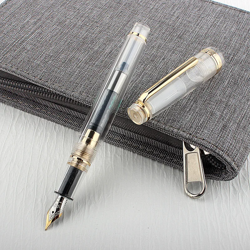 Jinhao 82 Fountain Pen Transparency Gold Clip Spin Pen Popular EF F M ...