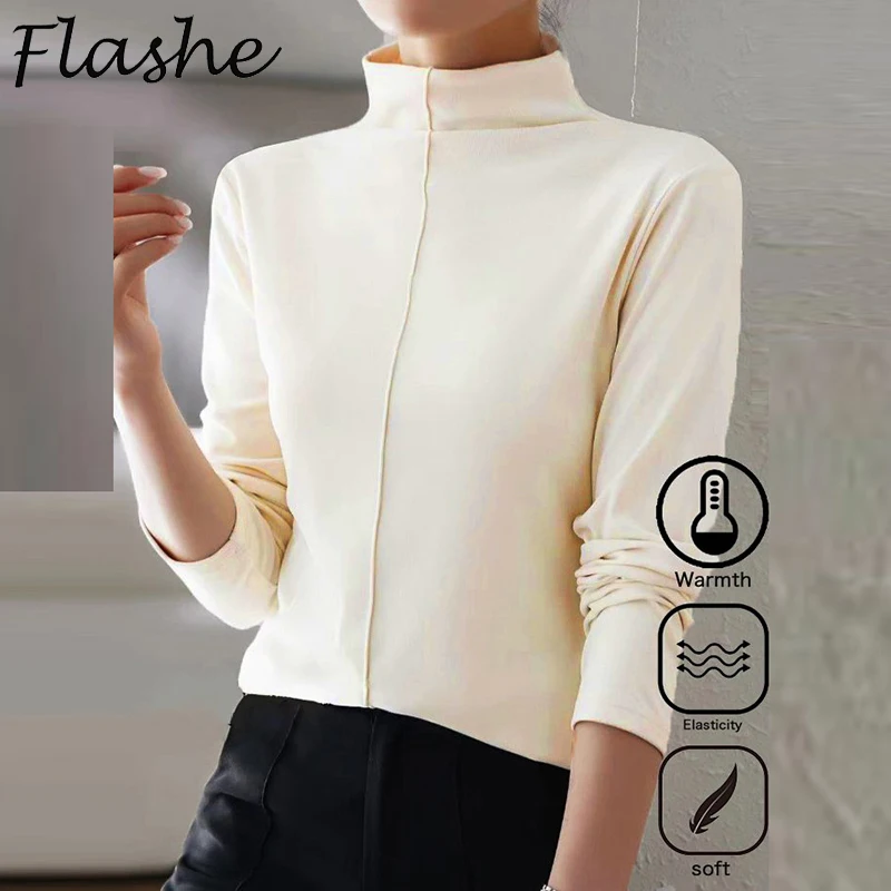 Autumn-Winter-Basic-Shirt-Women-Casual-Turtleneck-Tops-For-Women-Long-Sleeve-Solid-Shirt-Women ...