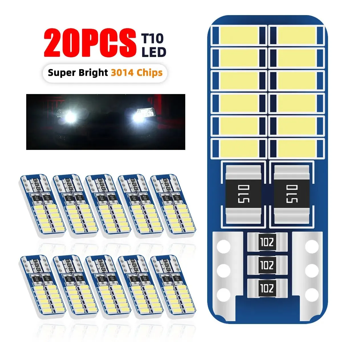 20PCS-T10-W5W-LED-Canbus-3014-24SMD-No-Error-194-168-T10-LED-Car ...