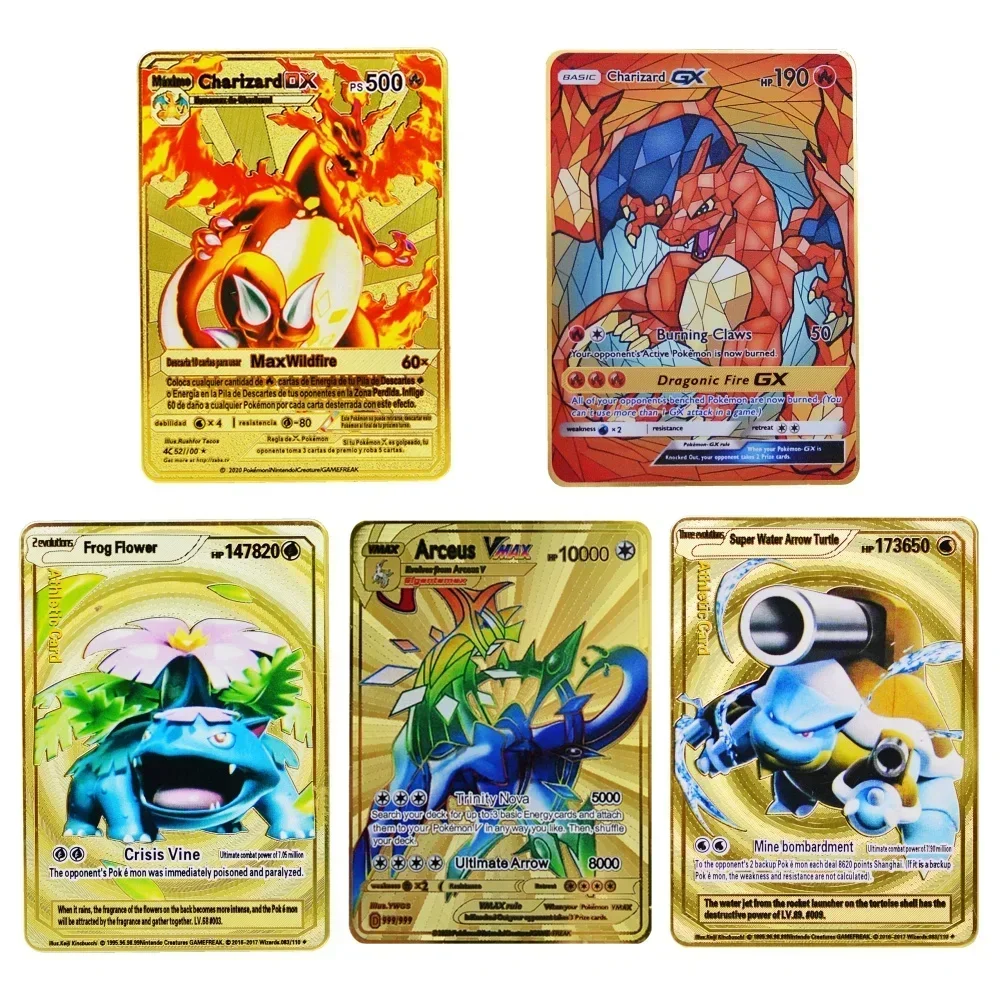 5Pcs Metal Letters Cards Venusaur Vmax Charizard Pikachu Lugia Vstar ...