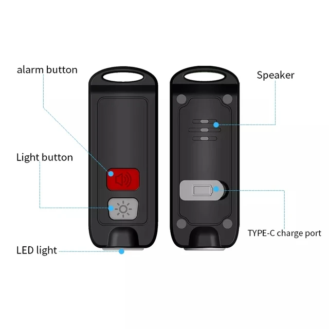 130dB Self Defense Alarm Keychain Mini USB Rechargeable Emergency ...