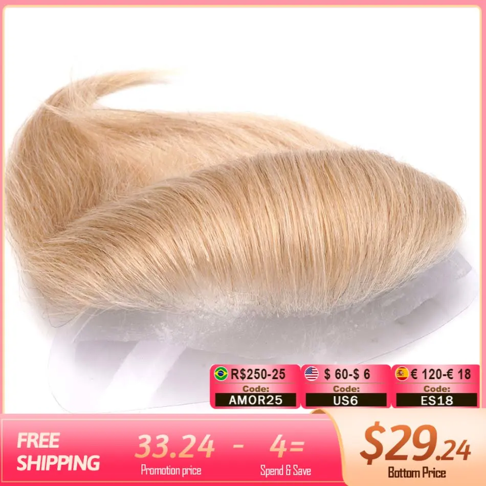 Front Men Toupee Mens Wig Natural Pu Hairline Human Hair Piece Thin ...