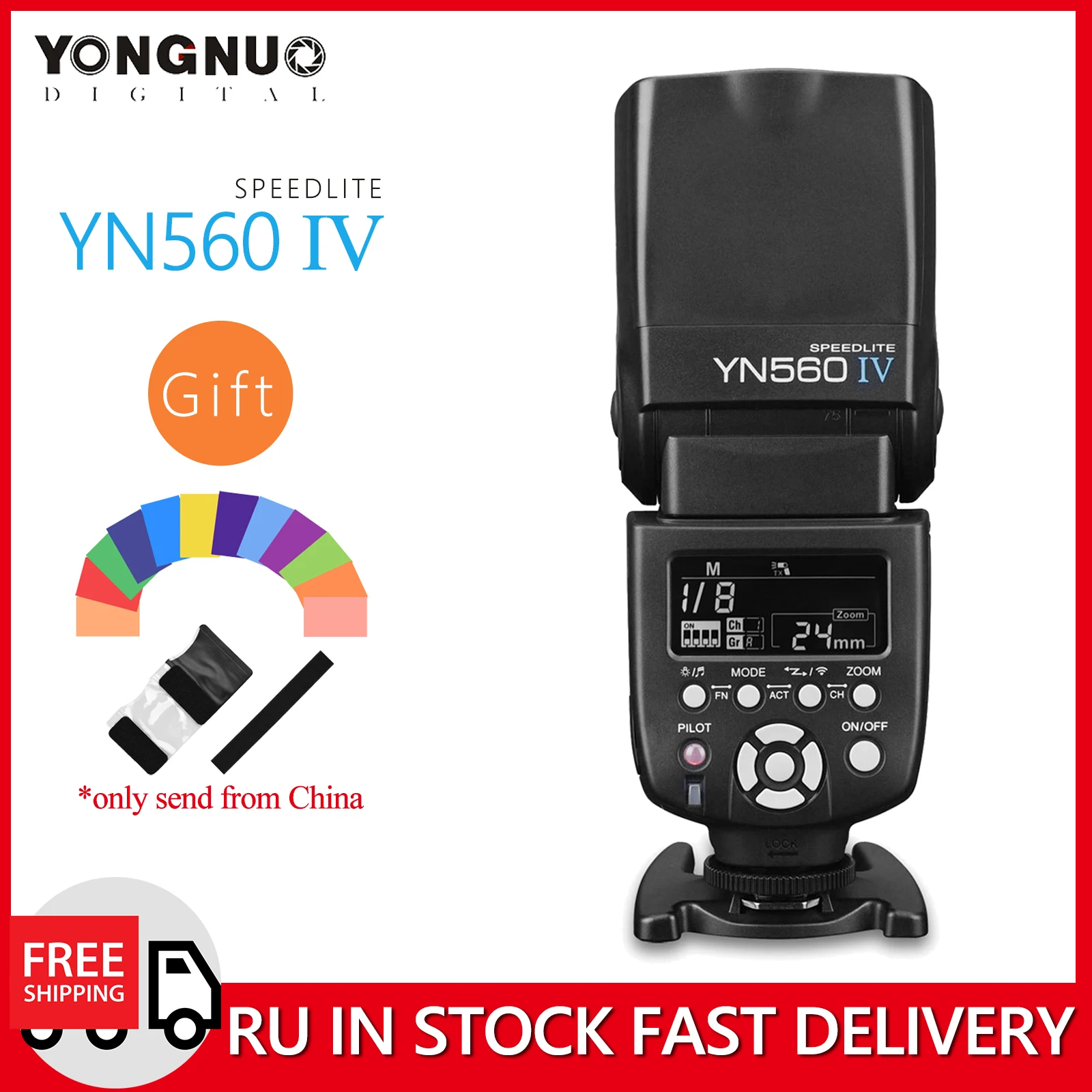 YONGNUO YN560 IV Universal 2.4G Wireless Speedlite Flash On camera Master Slave Speedlight GN58 ...