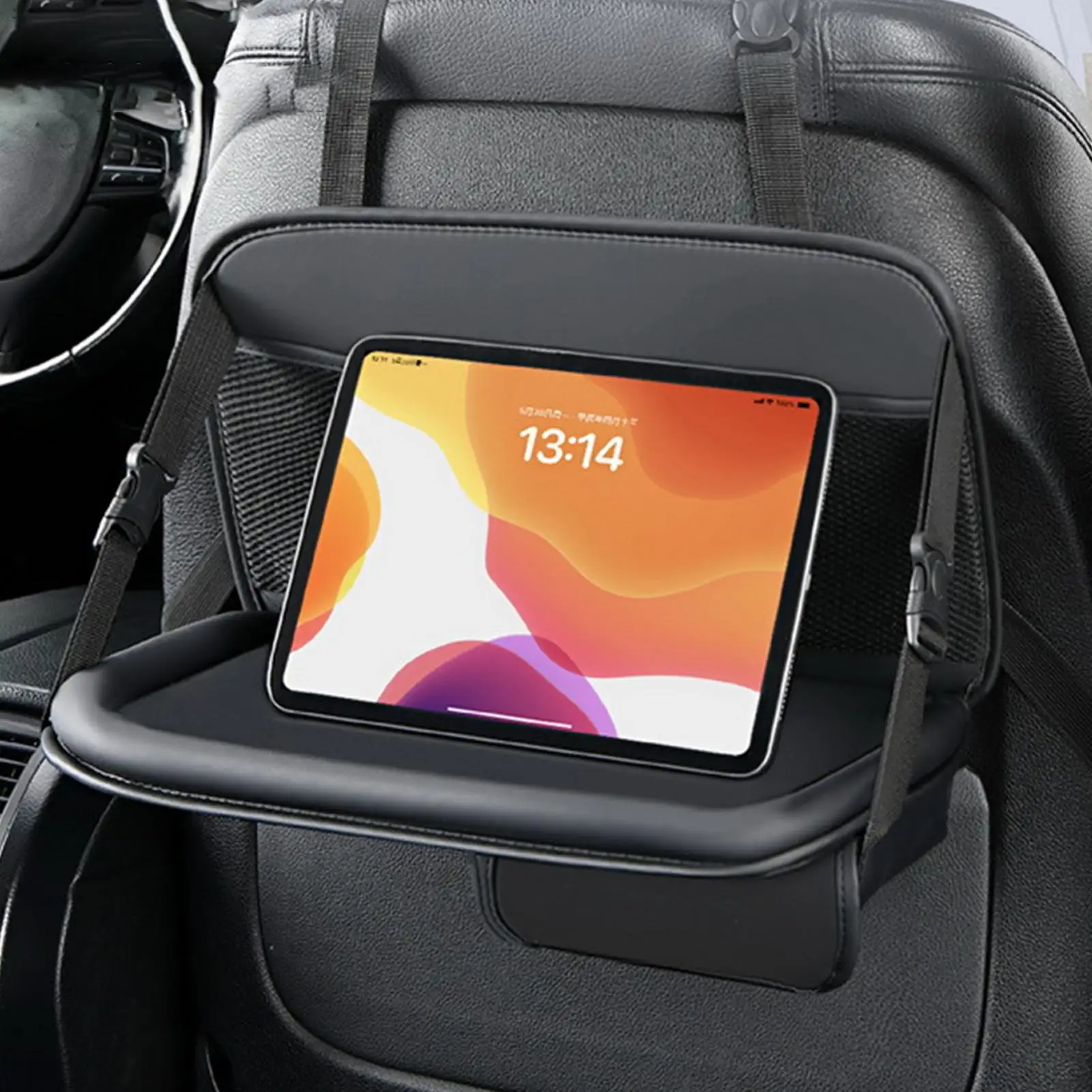 Car Backseat Storage Organizer With Foldable Tray PU Leather Car ...