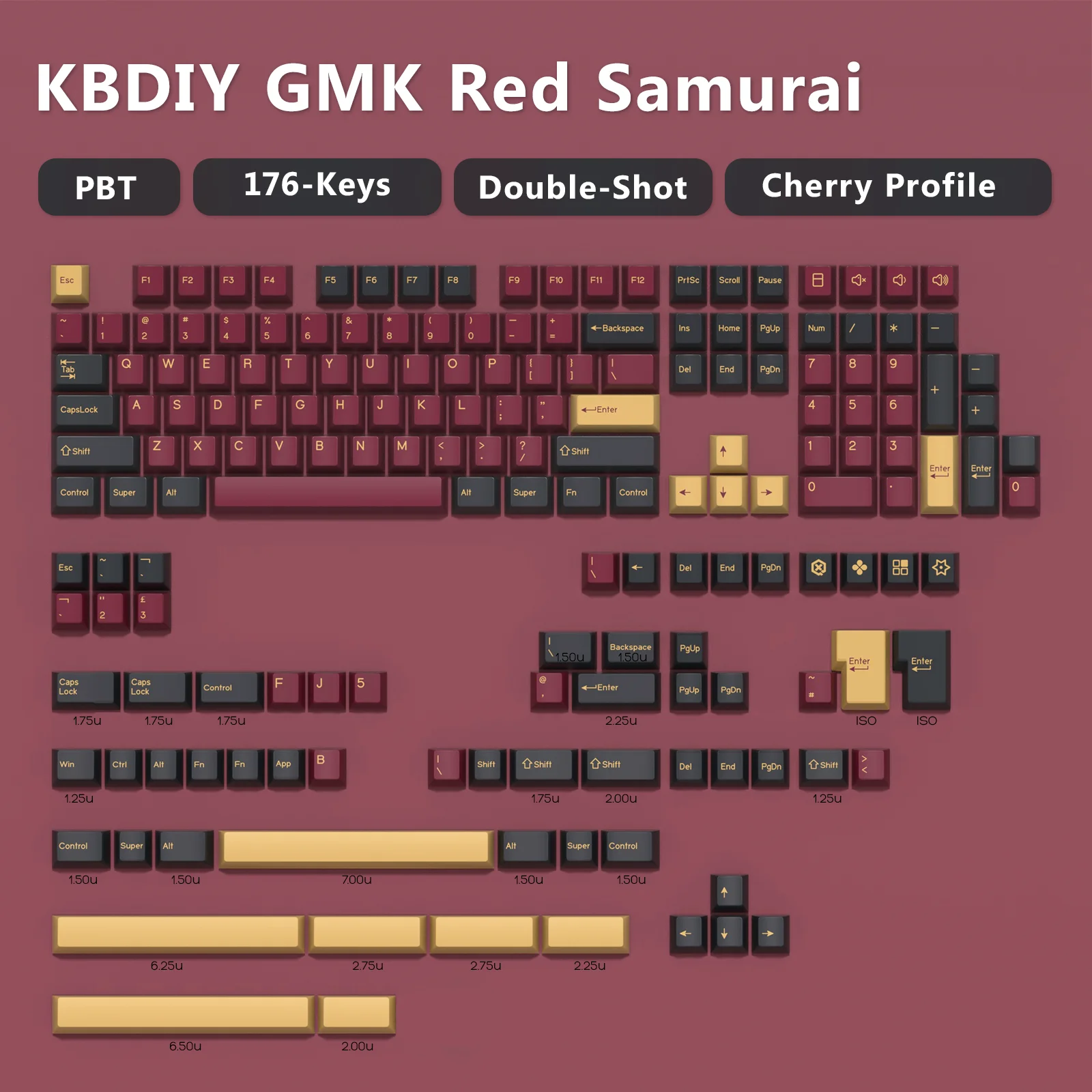 KBDiy-GMK-Keycap-Double-Shot-Cherry-Profile-PBT-GMK-Red-Samurai-Keycaps ...