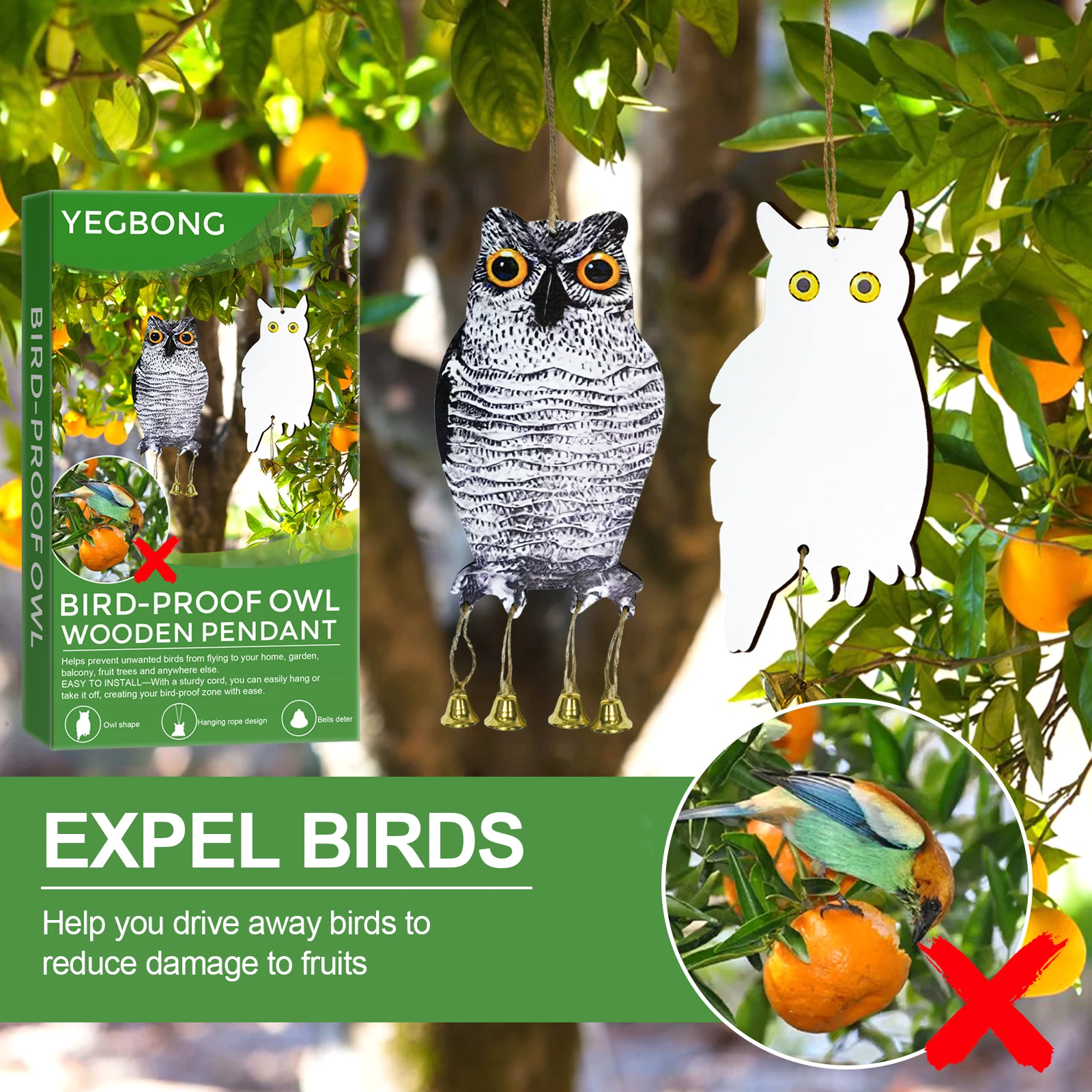 Anti nuisible,Faux hibou réfléchissant au Laser, répulsif d'extérieur ...