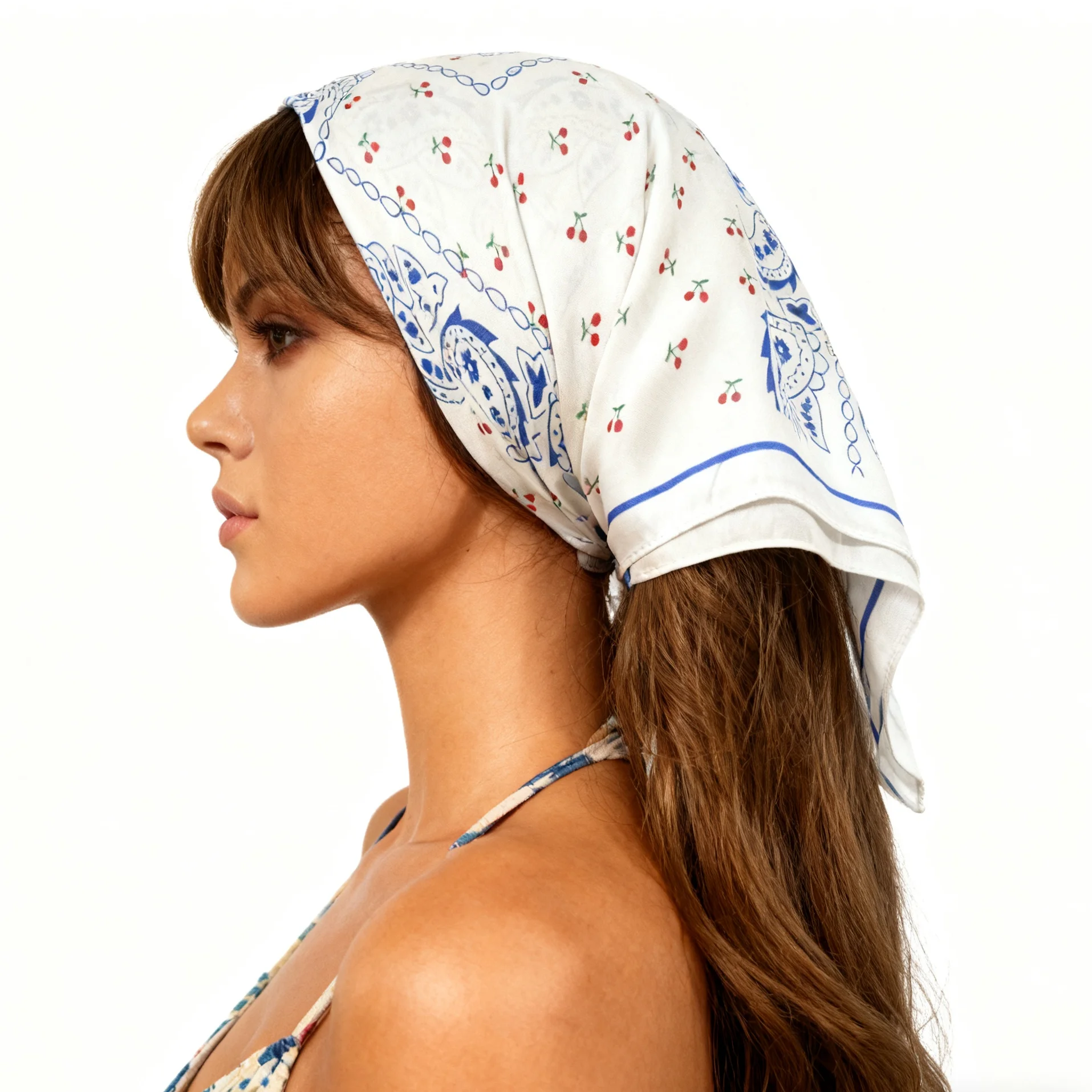 1pc Women Headscarf Cute Cherry Print Turban Headwear Pastoral Style ...