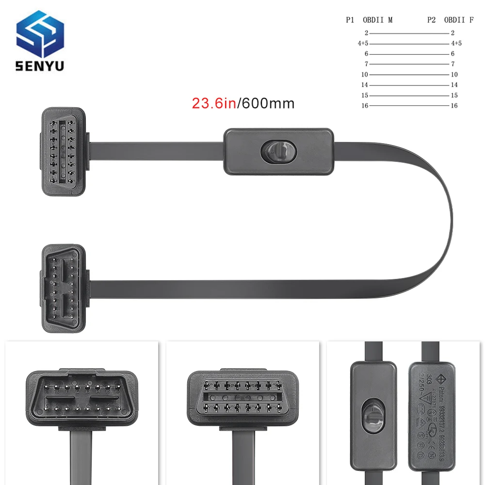 60cm-OBD-2-OBD2-Connector-Socket-Car-Extension-Cable-16Pin-Male-to ...