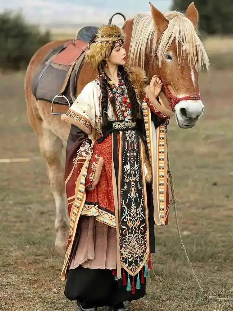 Tibetan Style Exotic Ethnic Style Hanfu Suit Autumn And Winter Black ...