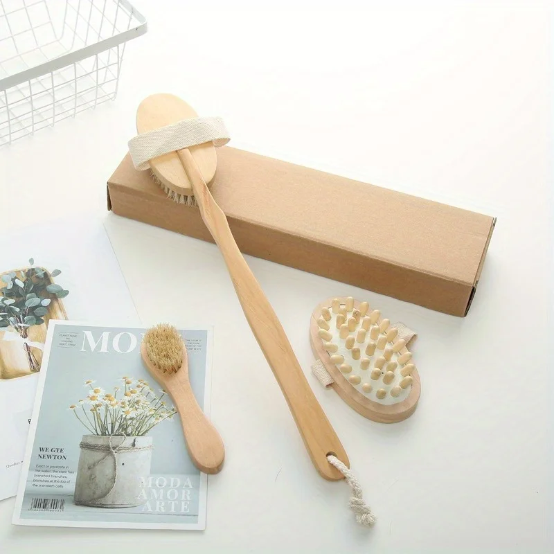 Ultimate Natural Bristle Brush Set for Body SPA Bath Massager 3 Pieces ...