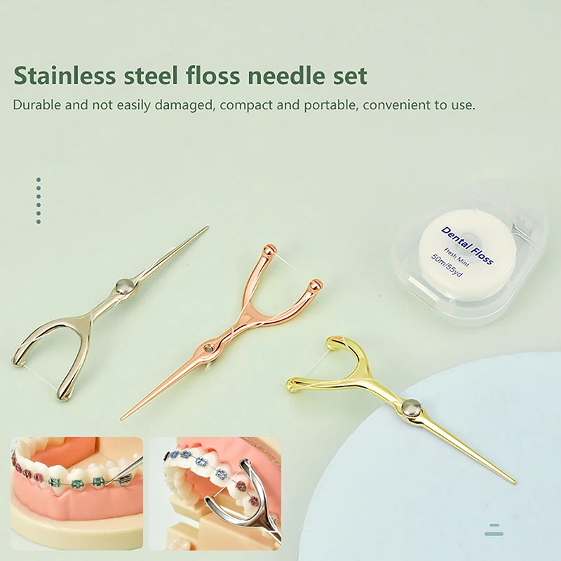 Stainless-Steel-Toothpick-Dental-Floss-Reusable-For-Y-Shape-Flossing ...