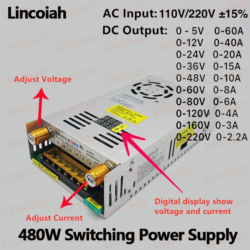 AC DC 5V 12V 24V 36V 48V Adjustable Switching Power Supply 60V 80V 120V ...