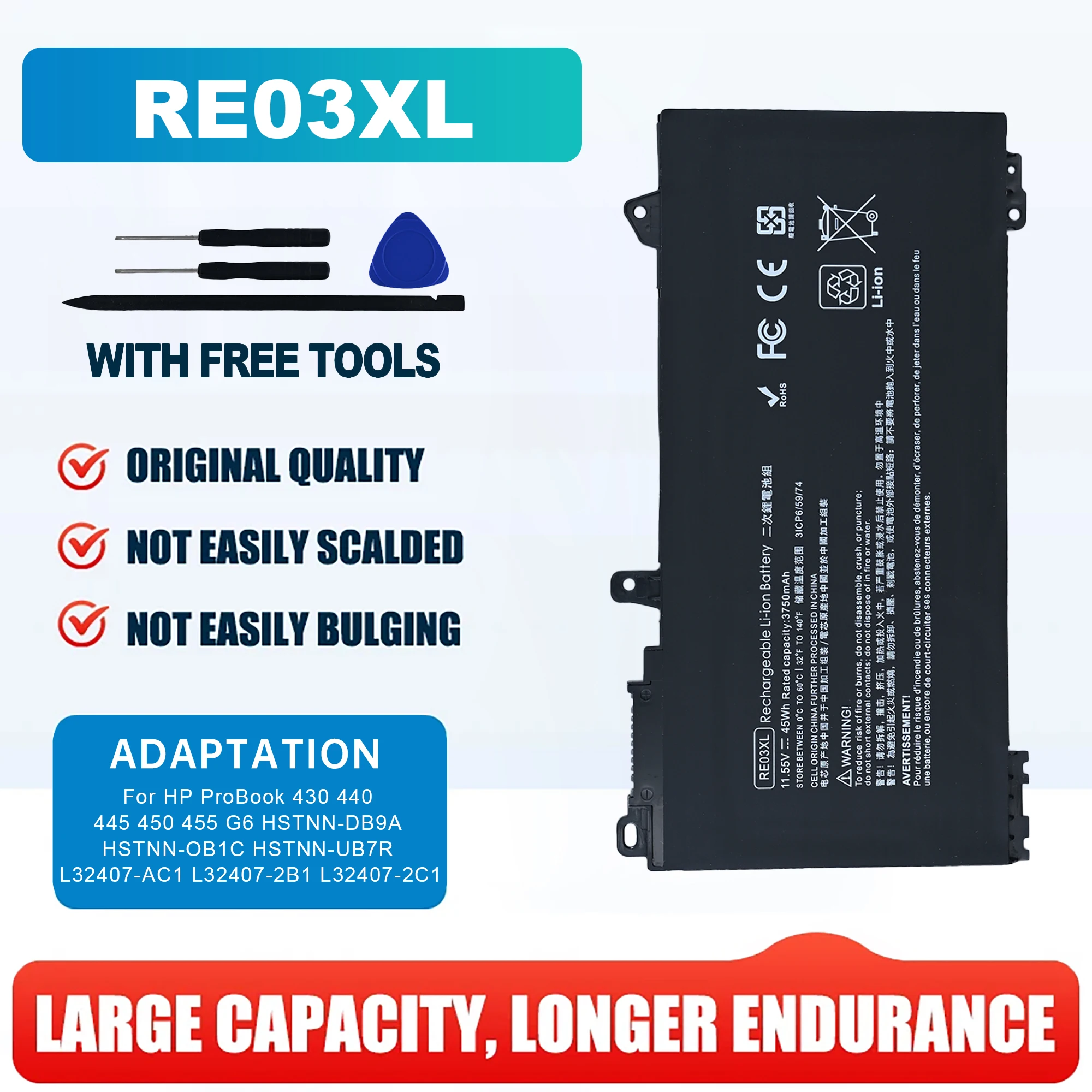 RE03XL Battery For HP ProBook 430 440 445 445R 450 455R 455 G6 G7 ZHAN ...