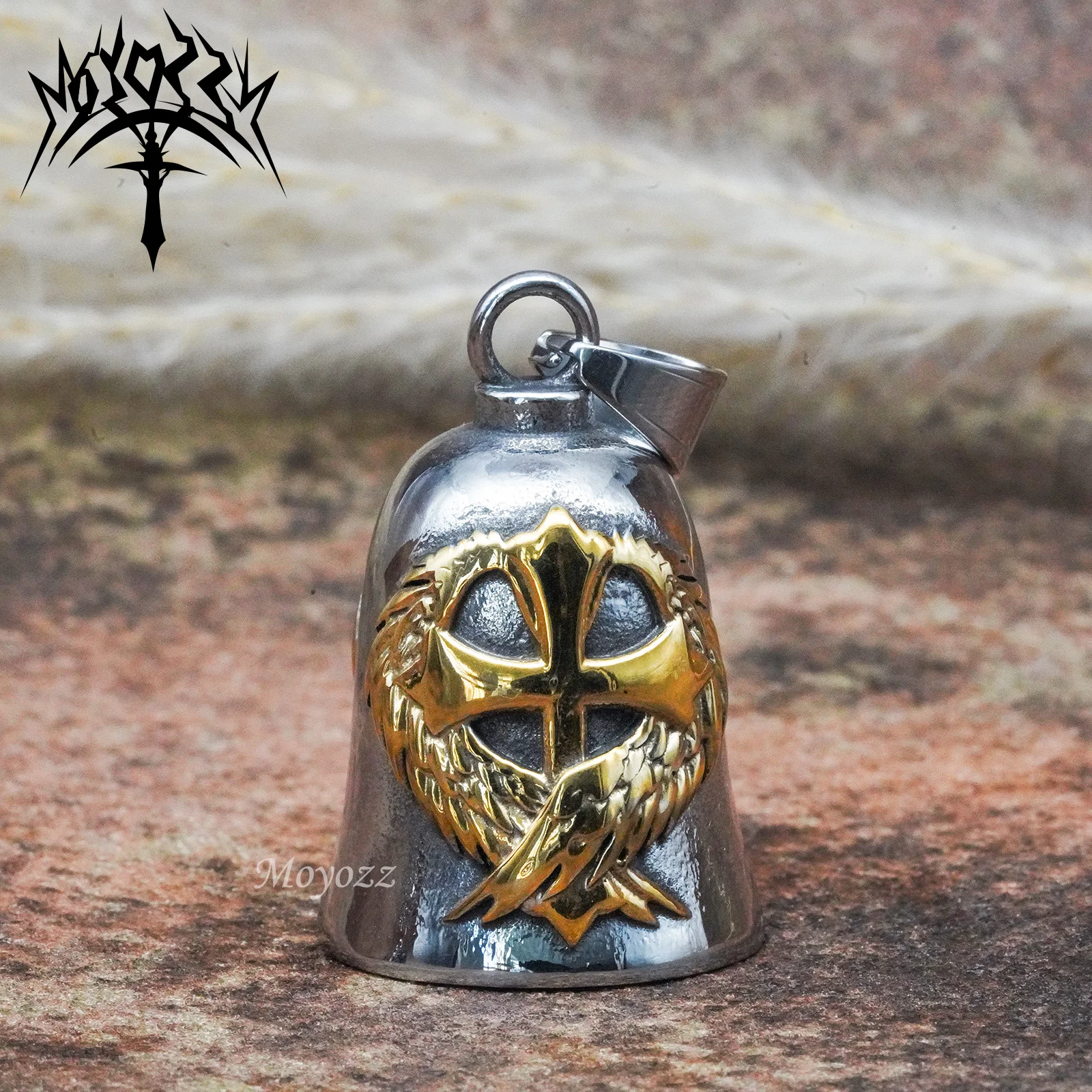 Motorcycle-Biker-Bell-Hanger-GOLD-Angel-Wing-Cross-Lucky-Gremlin-Ride ...