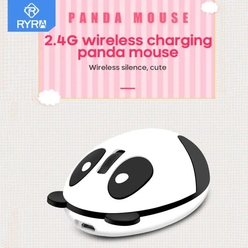 Ryra bluetooth/2.4g mouse sem fio recarregável dos desenhos animados bonito panda mouse óptico ...