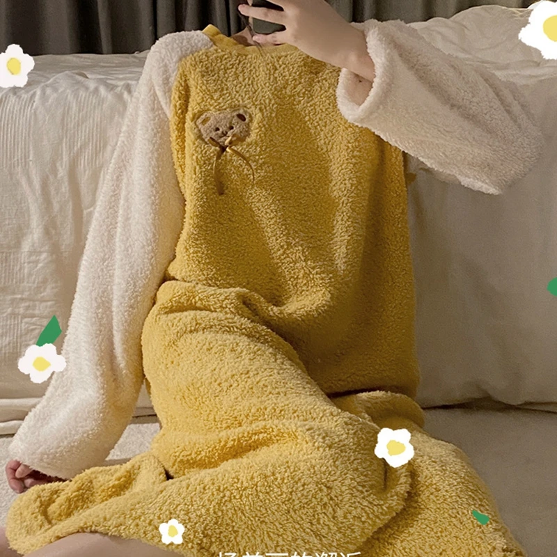 Winter Long Sleeve Thick Warm Flannel Nightgowns for Women Long Dress ...