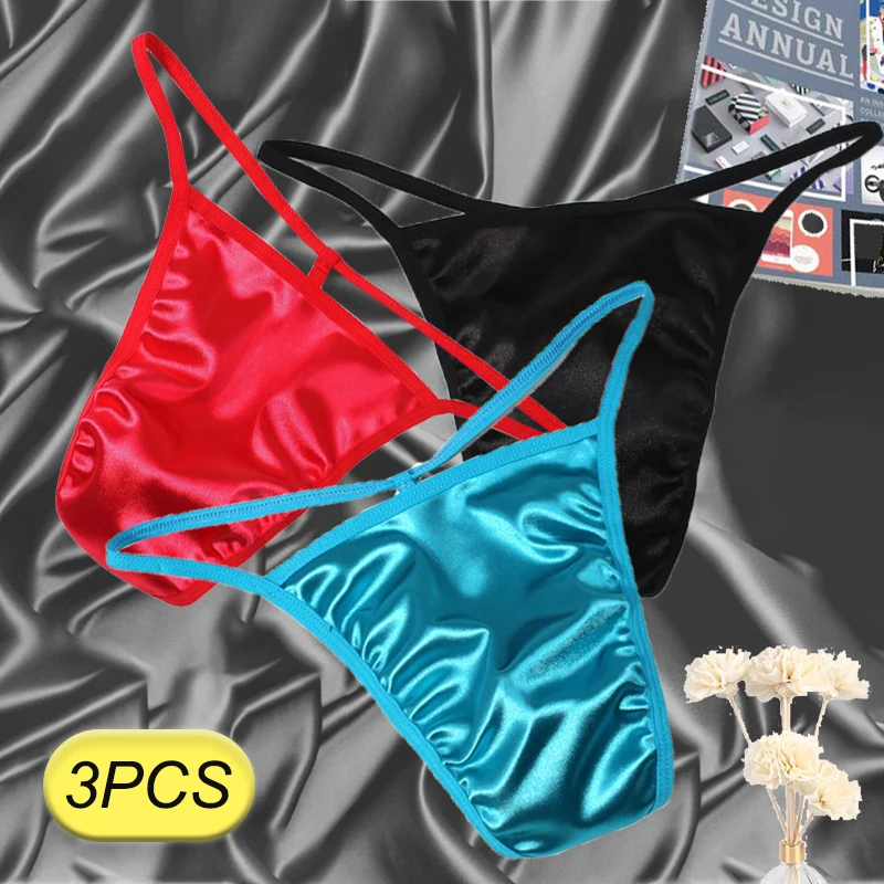 3Pcs-Luxury-Satin-Solid-Thong-Sexy-Seamless-Low-Waist-G-String-Ultra ...