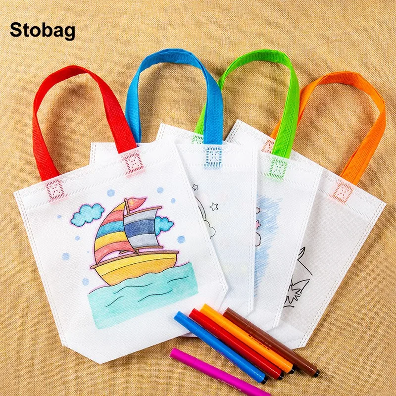 StoBag-10pcs-Cartoon-Drawing-Painted-Non-woven-Tote-Bags-Kids-Child ...